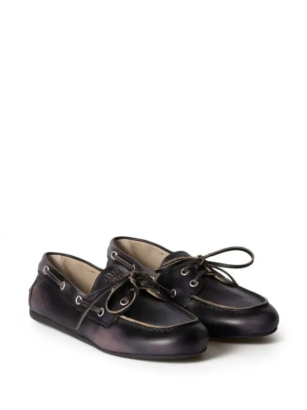 Miu Miu Bleached-effect Deck Leather Loafers - Black