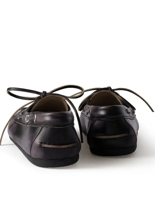 Miu Miu Bleached-effect Deck Leather Loafers - Black