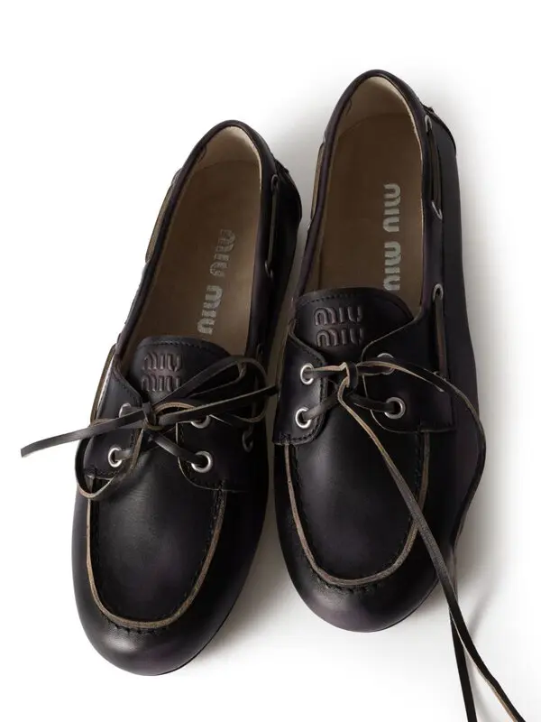 Miu Miu Bleached-effect Deck Leather Loafers - Black