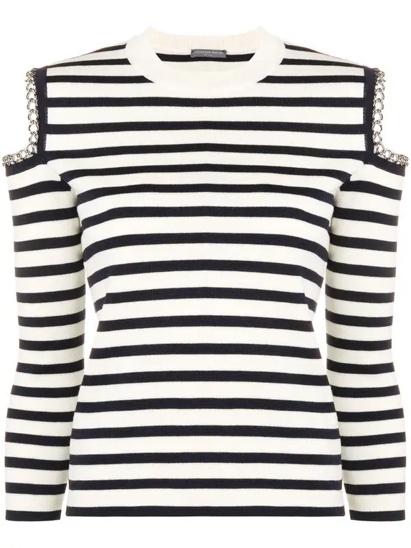 Alexander McQueen Chain-embellished Striped Jumper - Neutrals