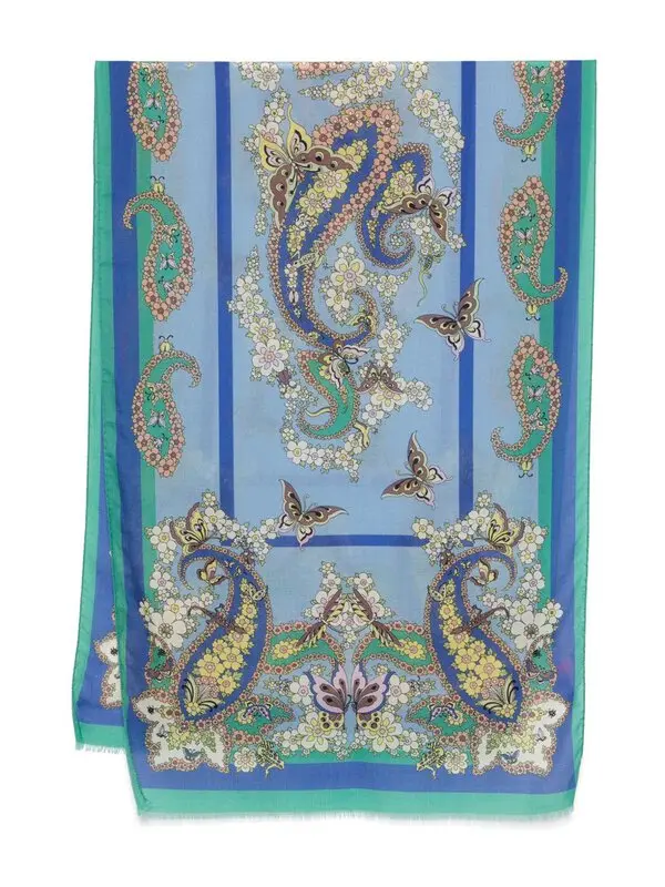 Etro Floral-print Scarf - Blue