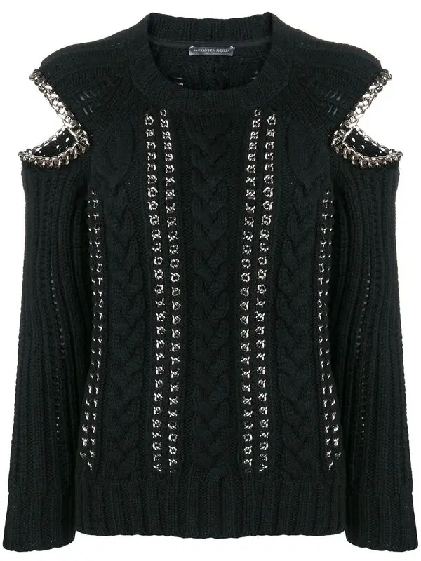 Alexander McQueen Chain Detail Cold Shoulder Sweater