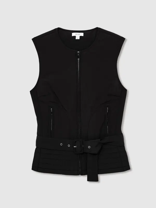 REISS Mio Quilted Belted Vest