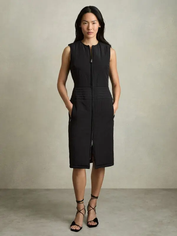 Buy REISS Quilted Woven Midi Dress - Black At 67% Off