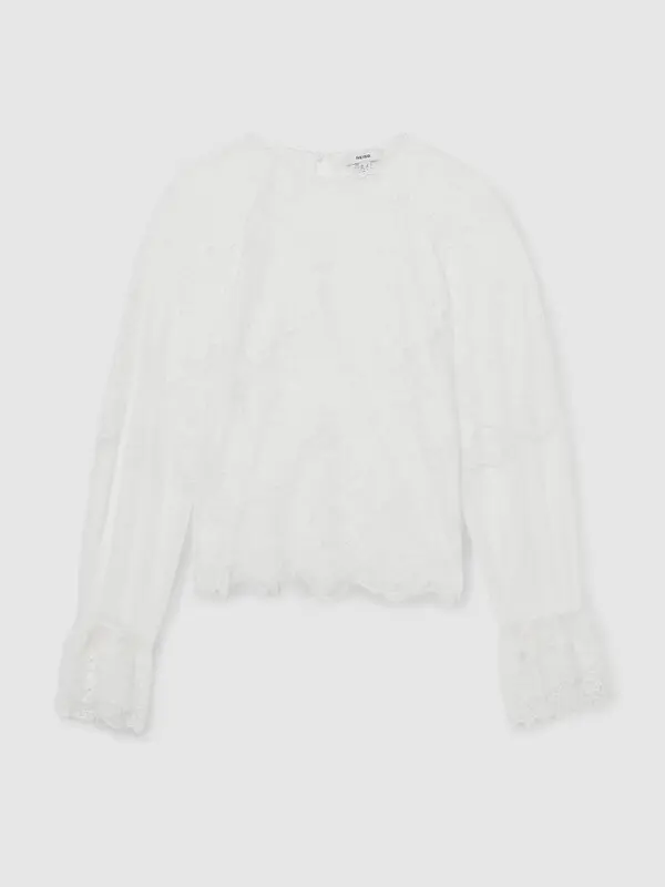 REISS Emilia Lace Blouse - Ivory