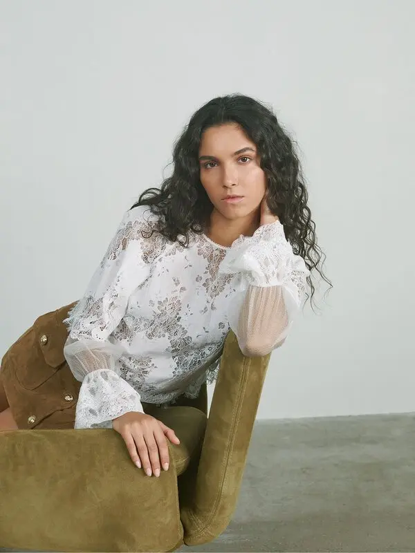 REISS Emilia Lace Blouse - Ivory
