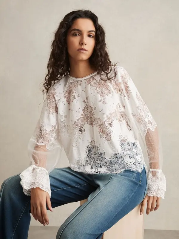 REISS Emilia Lace Blouse - Ivory