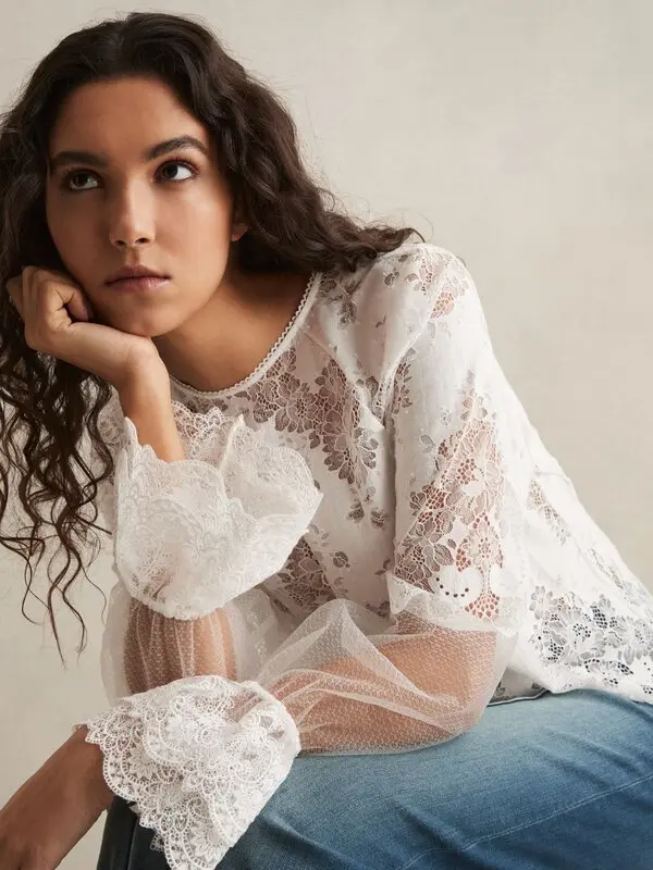 REISS Emilia Lace Blouse - Ivory