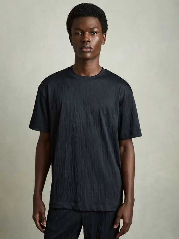 REISS Ivan Oversized Wave-jacquard T-shirt