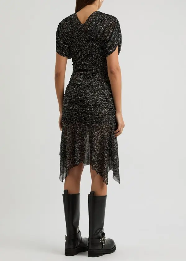 KNWLS Joan Printed Ruched Stretch-tulle Dress