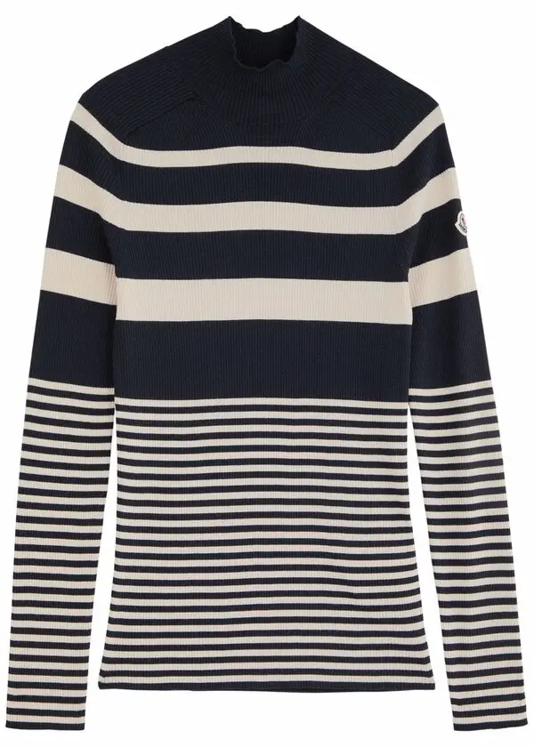 Moncler Striped Intarsia Wool Top - Blue