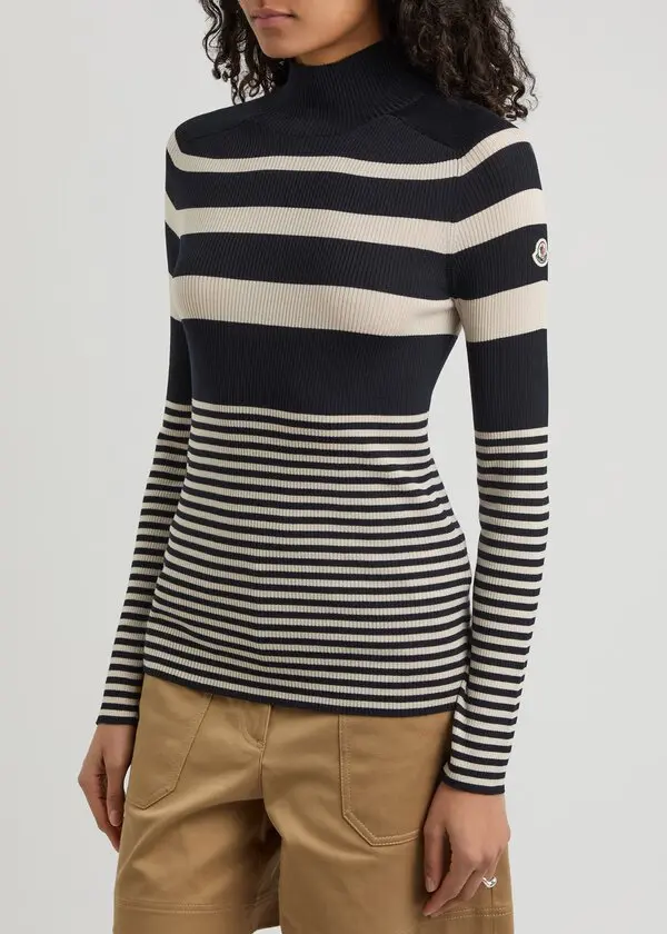 Moncler Striped Intarsia Wool Top - Blue