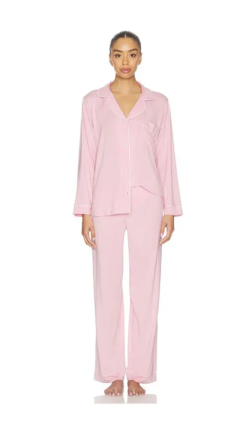 Eberjey Gisele Long Pj Set In Pink - Pink Nectar & Ivory