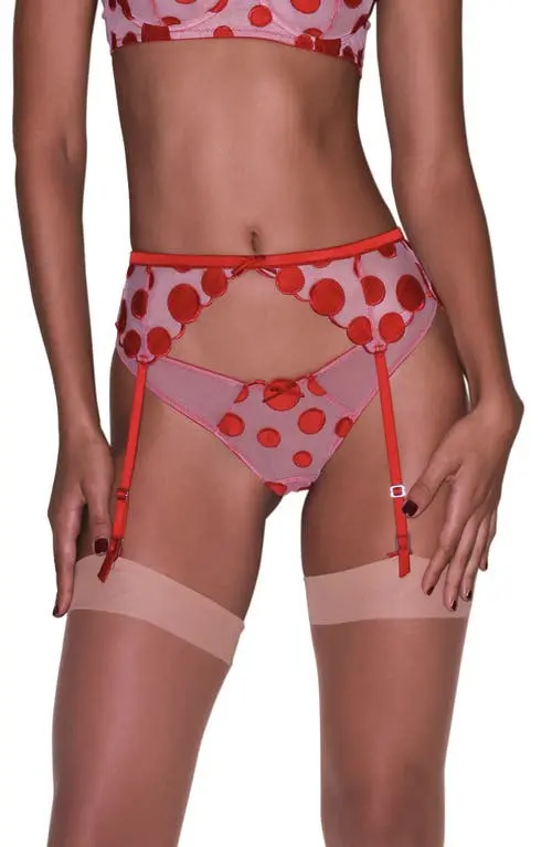 Fleur Du Mal Polka Dot Embroidered Garter Belt - Rouge