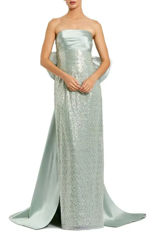 Mac Duggal Strapless Embellished Gown With Bow - Sage
