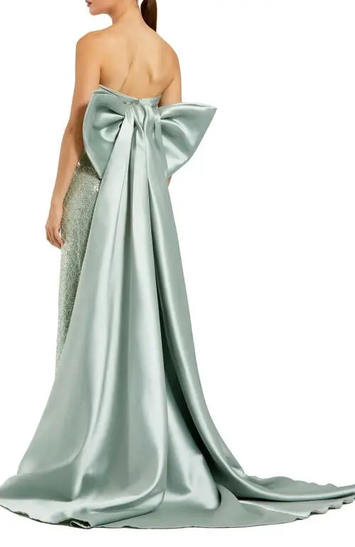 Mac Duggal Strapless Embellished Gown With Bow - Sage