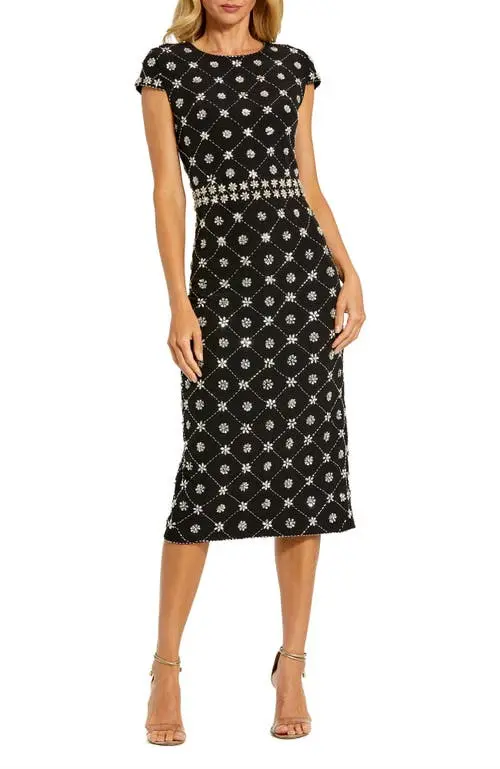 Mac Duggal Beaded Sheath Midi Dress - Black