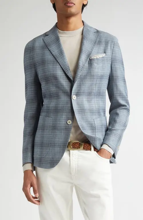 Eleventy Plaid Linen & Wool Blend Sport Coat - Denim