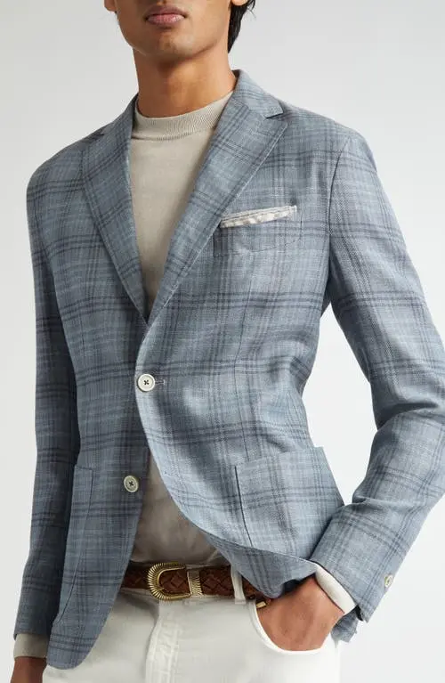 Eleventy Plaid Linen & Wool Blend Sport Coat