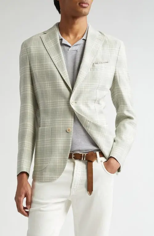 Eleventy Plaid Linen & Wool Blend Sport Coat - Military Green