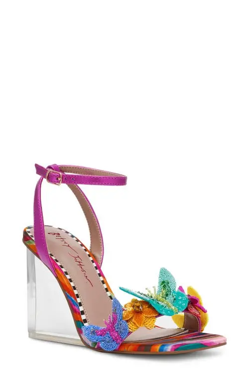 Betsey Johnson Apolo Ankle Strap Wedge Sandal - Fuchsia Multi