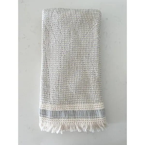 Anaya Waffle Striped Turkish Cotton Bath Towel - Grey