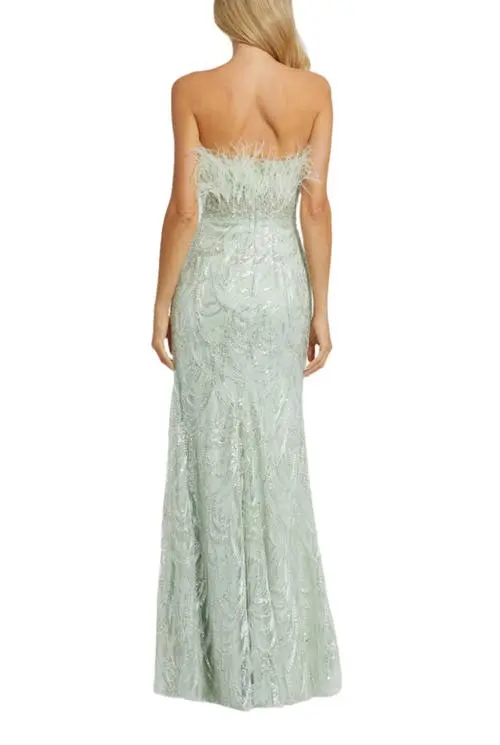 Mac Duggal Strapless Feather Bustier Gown With Embroidery