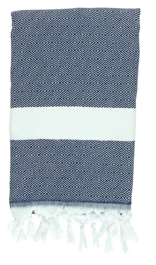 Anaya Charleston Stripe Turkish Cotton Beach Towel - Navy Blue