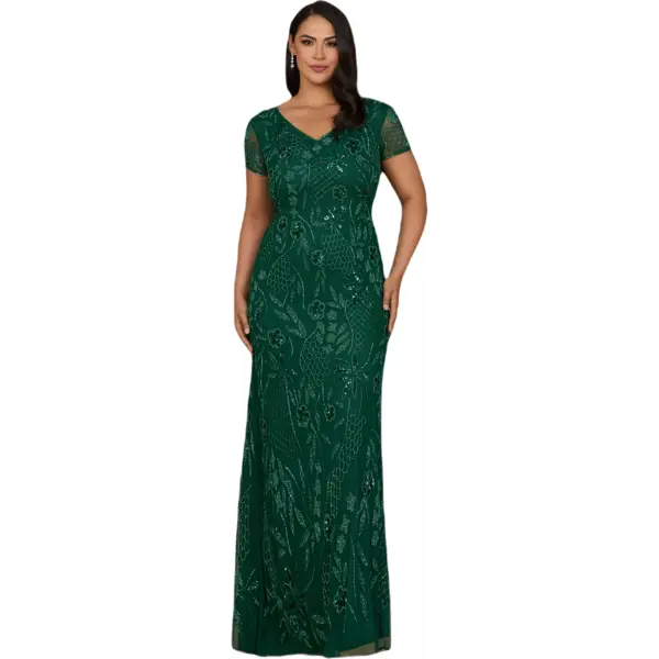 LARA NEW YORK V-neck Beaded Sheath Dress - Dark Green