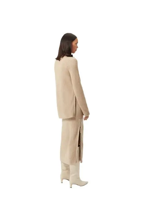 Gobi Cashmere Ribbed Sweater With Side Zippers - Warm Grey