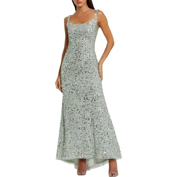 Mac Duggal Sequined Low Back Slip Gown - Sage