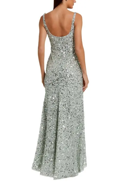 Mac Duggal Sequined Low Back Slip Gown - Sage