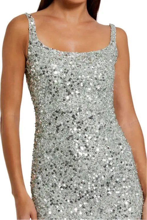 Mac Duggal Sequined Low Back Slip Gown - Sage