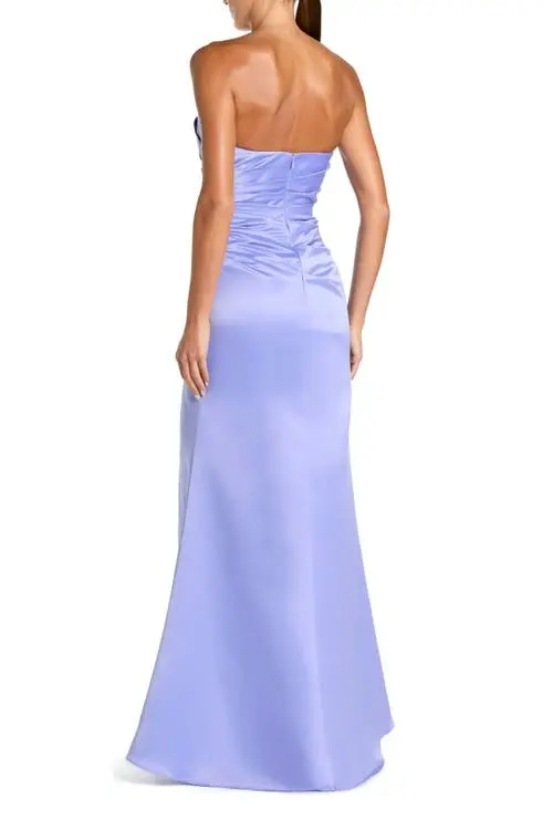 Mac Duggal Strapless Ruched Satin Gown With Slit - Periwinkle