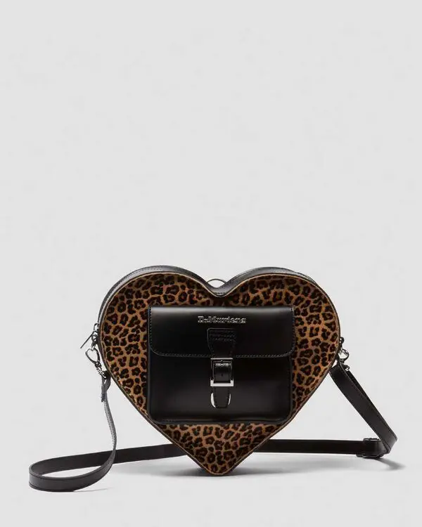Dr. Martens Leopard Hair-on Kiev Leather Heart Bag - Black