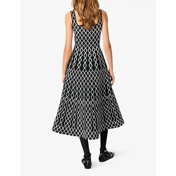 Maje Grid-pattern Square-neck Knitted Midi Dress