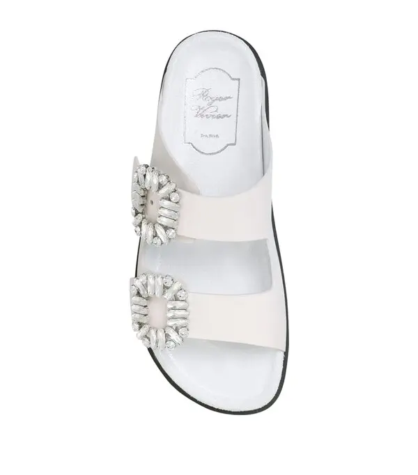 ROGER VIVIER Slidy Viv Buckle Slides - White