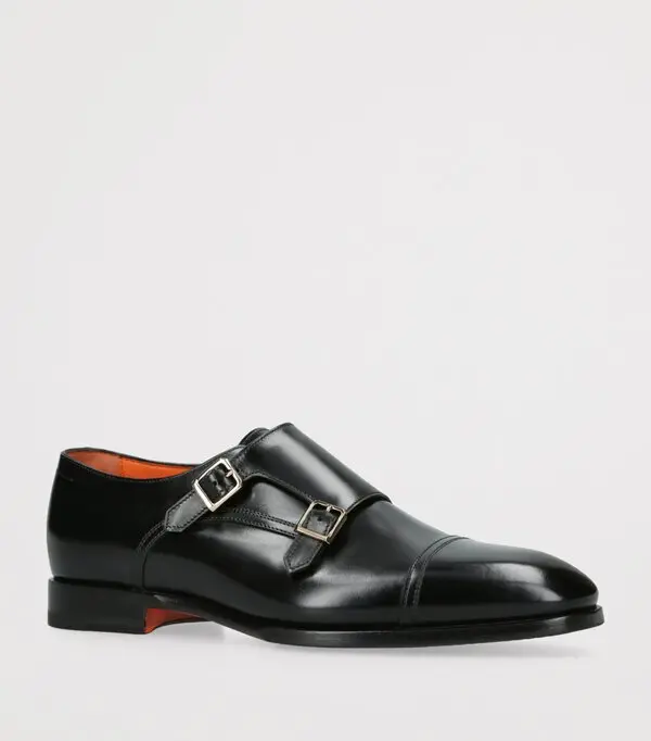 Santoni Leather Adrian Blake Monk Shoes - Black