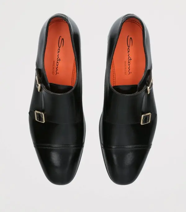 Santoni Leather Adrian Blake Monk Shoes - Black