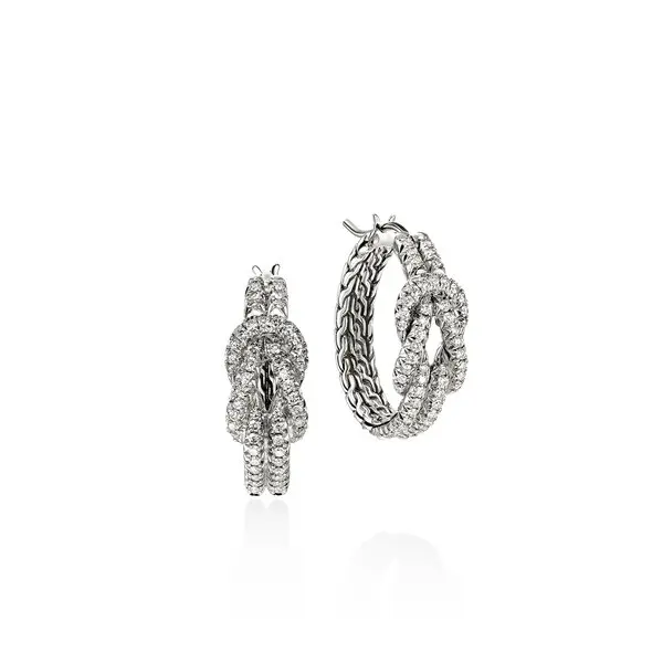 John Hardy Love Knot Diamond Hoop Earrings, 22mm - Sterling Silver