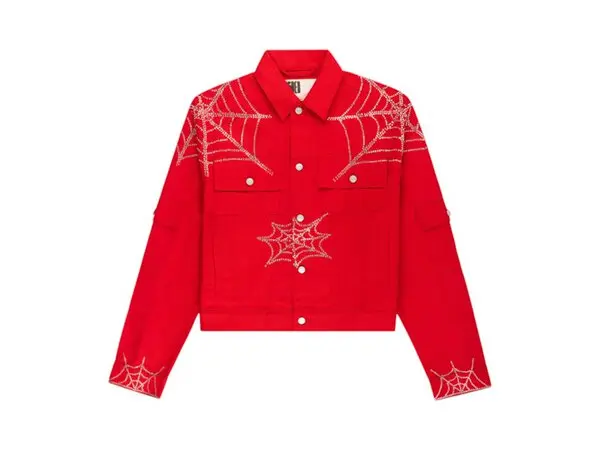 SP5DER Web Denim Cropped Trucker Jacket - Red