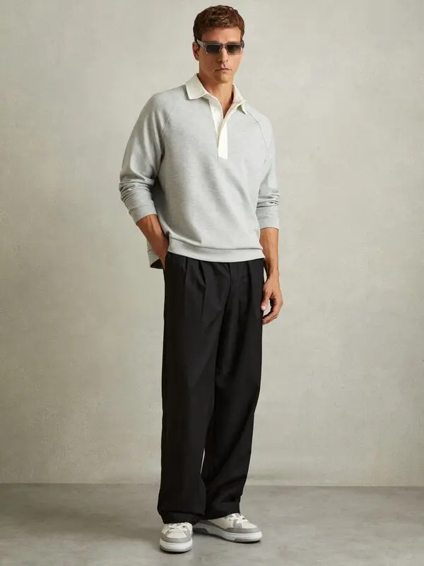REISS Thurloe Jersey Rugby Shirt - Grey Melange