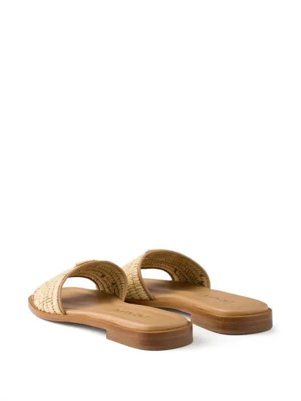 Prada Raffia Leather Sandals - Neutrals