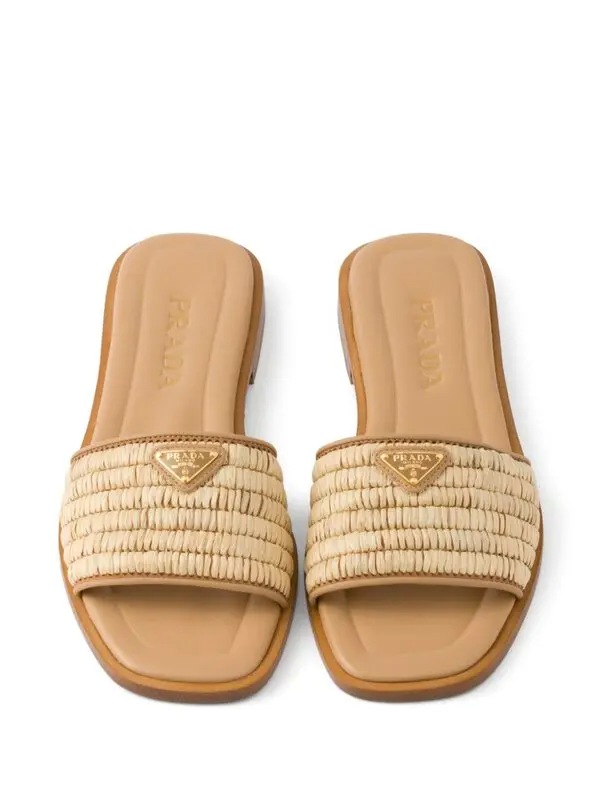 Prada Raffia Leather Sandals - Neutrals