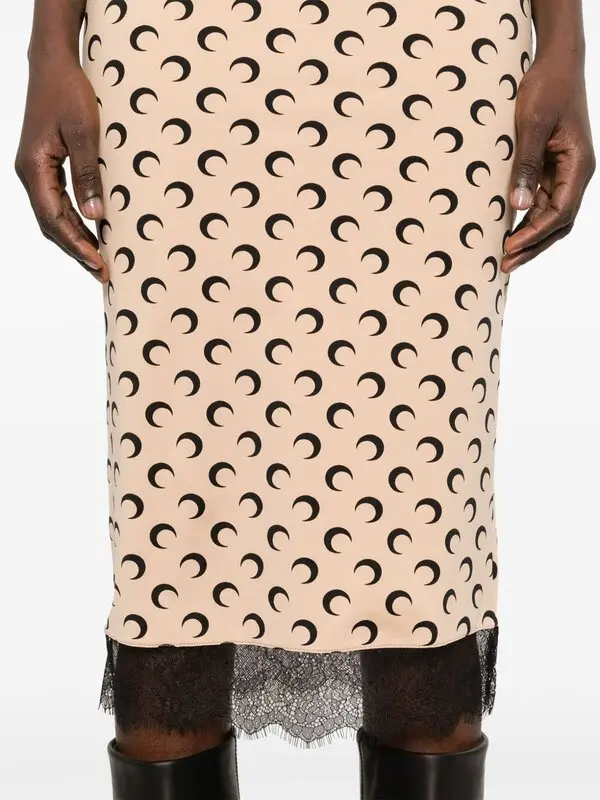 MARINE SERRE Crescent Moon Bustier Midi Dress With Lace Trim - Neutrals