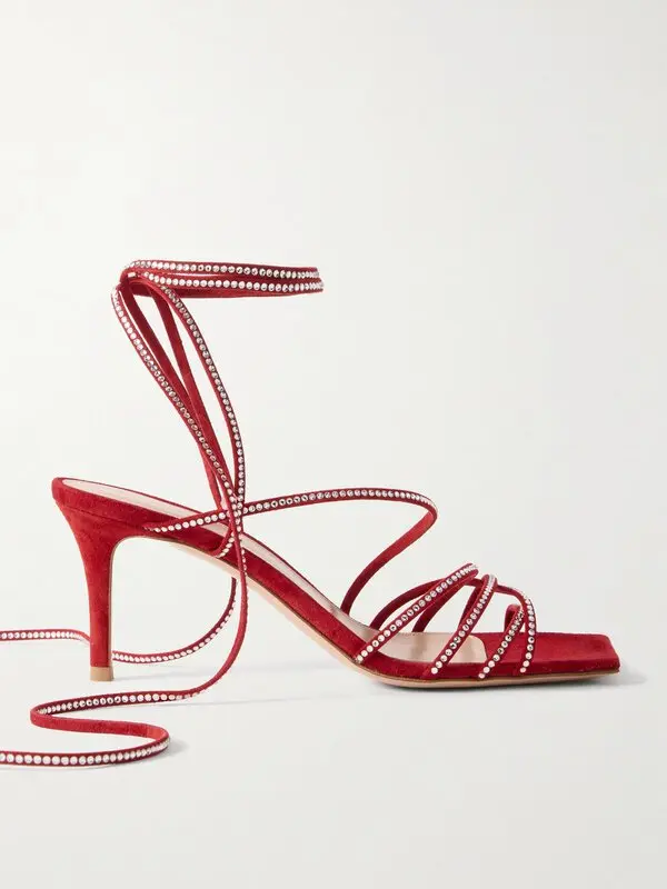 GIANVITO ROSSI 75 Crystal-embellished Suede Sandals - Red