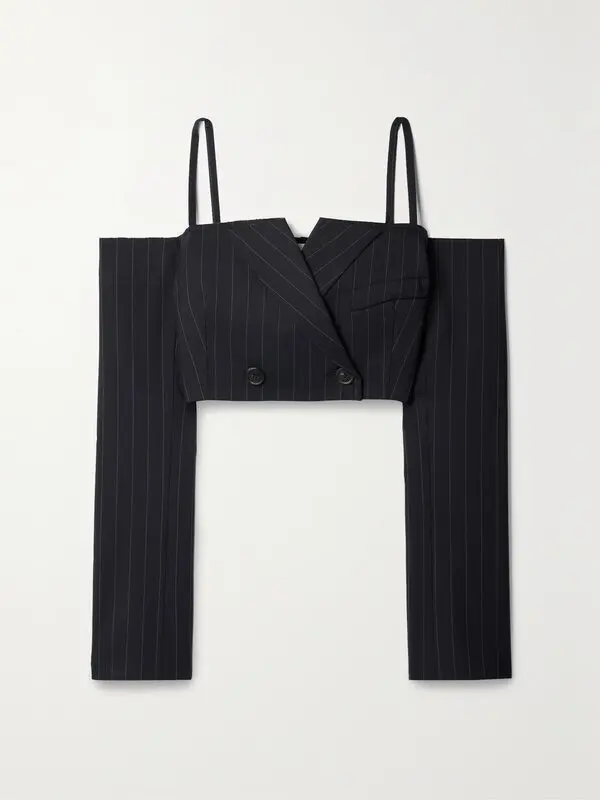 Monse Cropped Cold-shoulder Pinstriped Wool-blend Twill Jacket