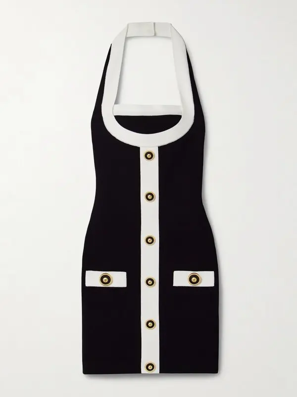 Balmain Button-embellished Knitted Mini Dress