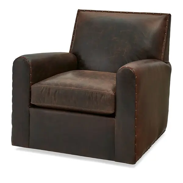 MASSOUD Royce Coco Leather Swivel Chair - Cowboy Cocoa