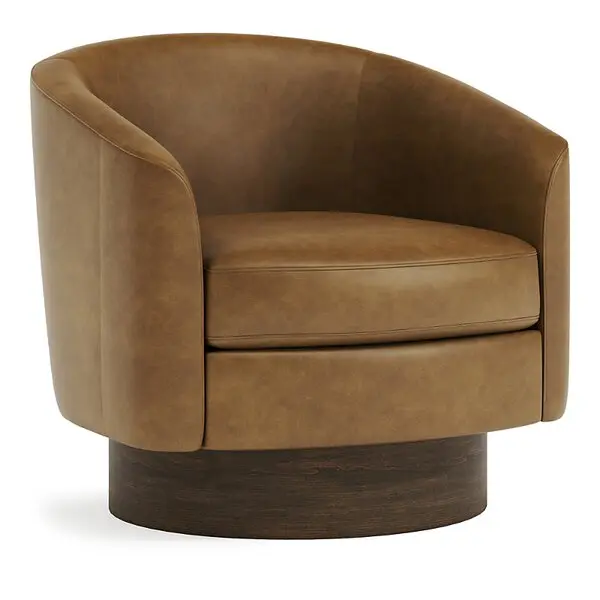BERNHARDT Camino Leather Swivel Chair - Cognac Leather - L/java Finish